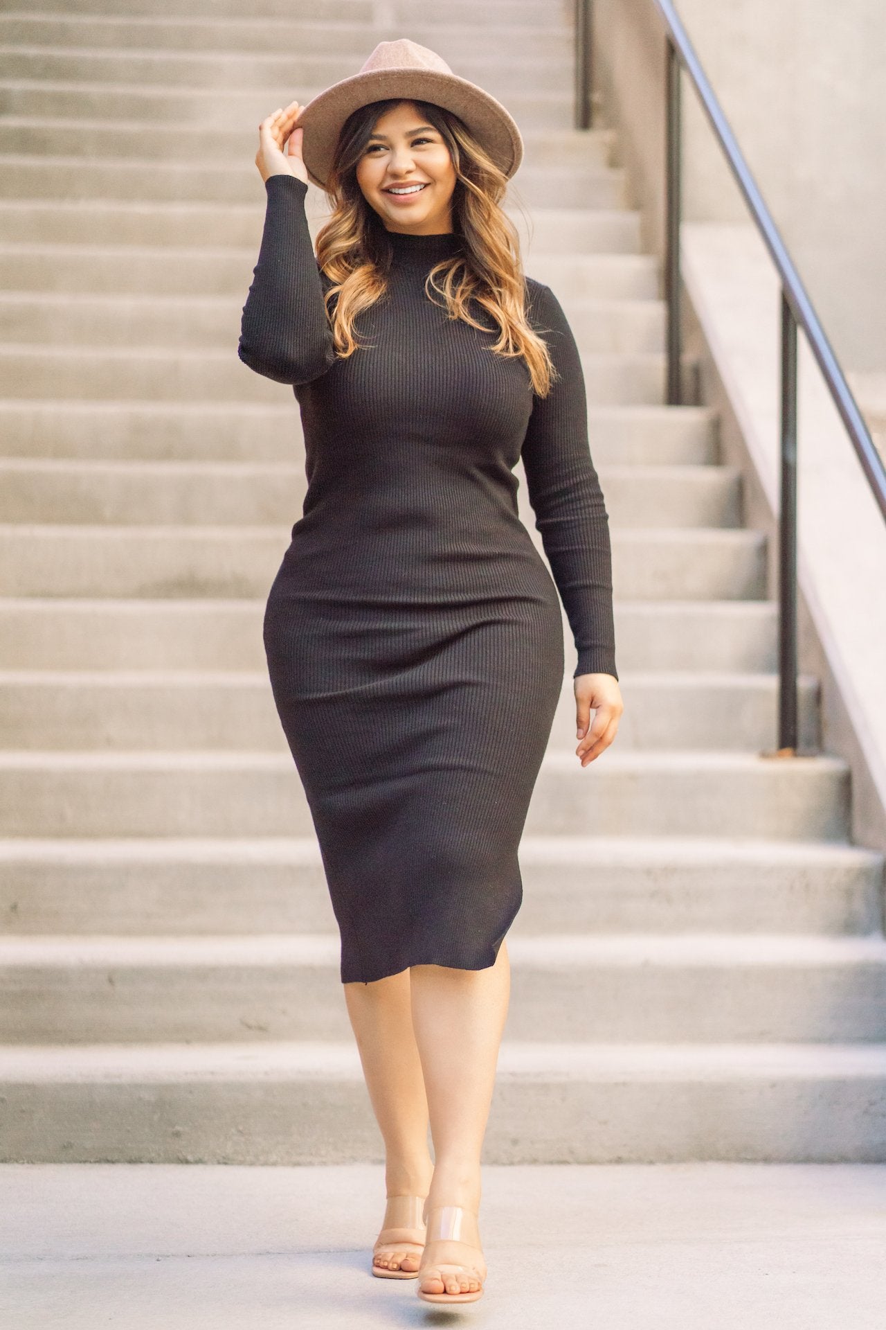 Final Cut Mock Neck Ribbed Midi Dress - Black – Andream Boutique