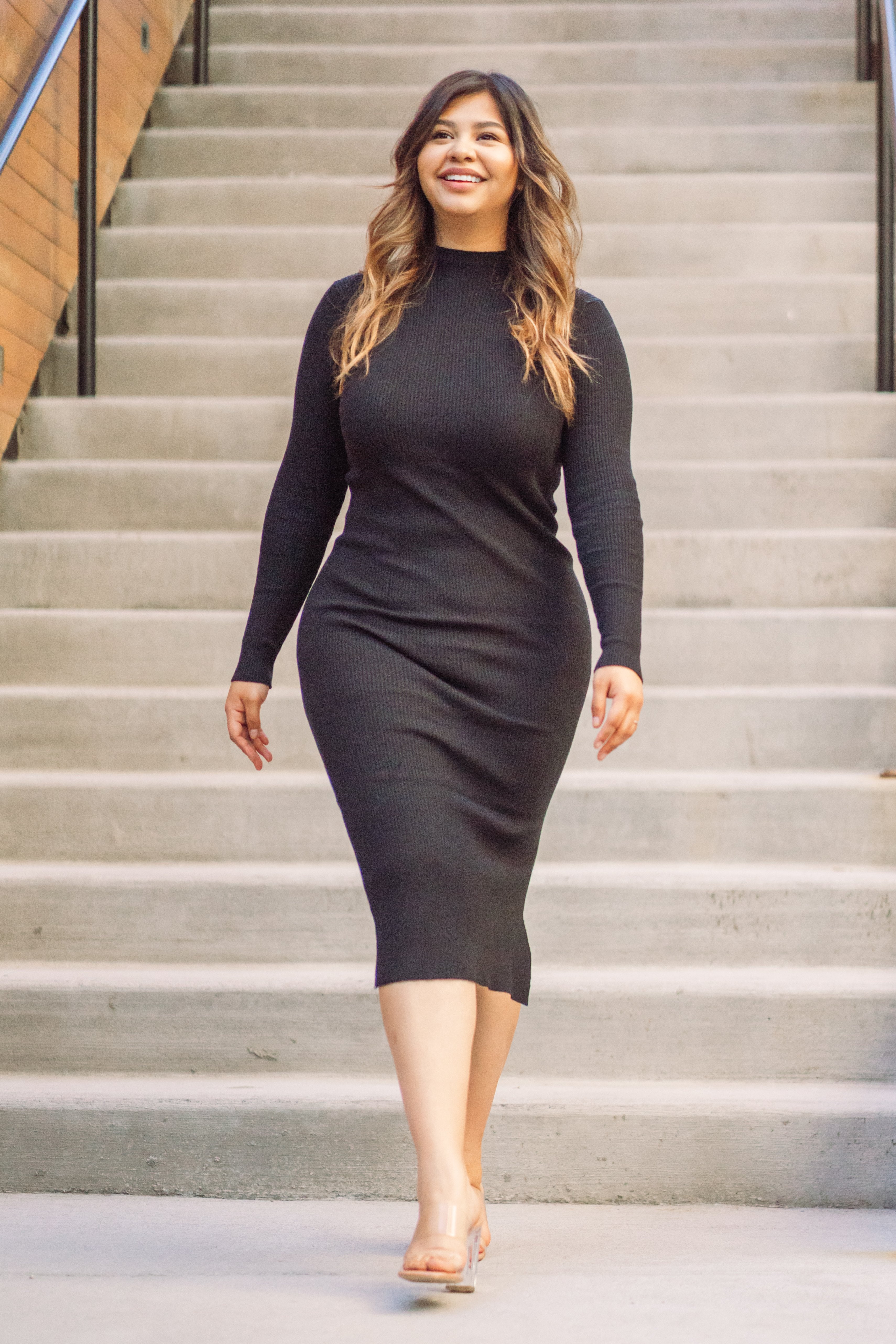 Final Cut Mock Neck Ribbed Midi Dress - Black – Andream Boutique